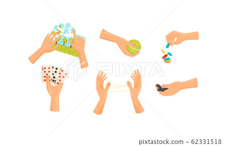 Human Hands Playing Different Games Like Jigsaw... - Stock Illustration ...
