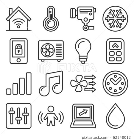 Smart Home Icons Set on White Background. Line... - Stock Illustration ...