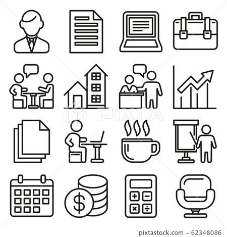 Office Icons Set on White Background. Line... - Stock Illustration ...