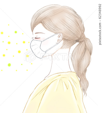 Young woman wearing a mask and hay fever - Stock Illustration [62348992 ...