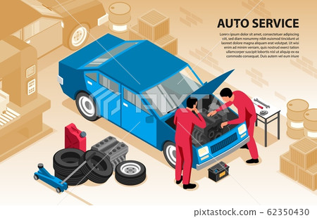 Isometric Auto Service Background - Stock Illustration [62350430] - PIXTA