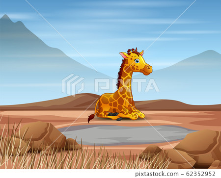 Cartoon giraffe drought in dry land - Stock Illustration [62352952] - PIXTA