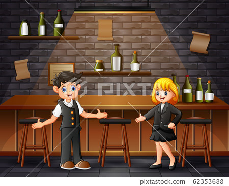 Cartoon a male and female bartenders on the bar - Stock Illustration ...