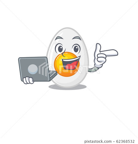 Cool character of boiled egg working with laptop - Stock Illustration ...