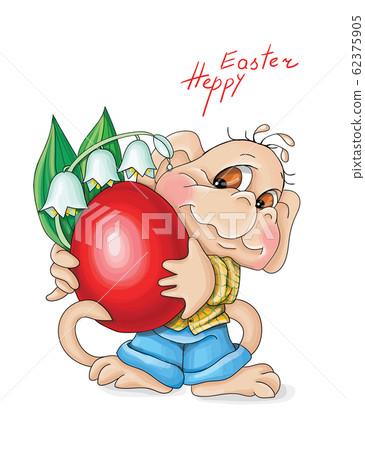 vector illustration Heppy Easter monkey holds... - Stock Illustration ...