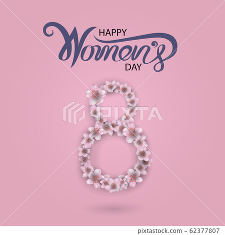 8 March sign and Abstract Pink Floral Greeting - Stock Illustration ...