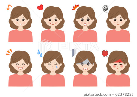 Female facial expression set - Stock Illustration [62378255] - PIXTA
