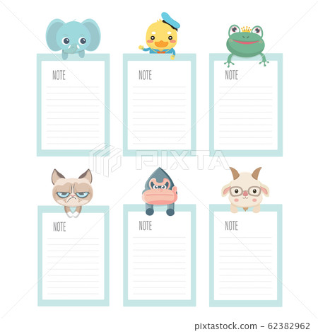 Set of design paper note with cute animal.-插圖素材 [62382962] - PIXTA圖庫