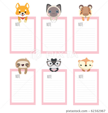 Set of design paper note with cute animal. - Stock Illustration ...