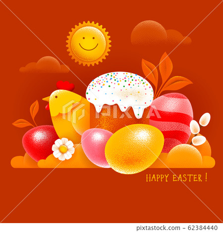 Happy Easter Greeting Card With Easter Symbols-插圖素材 [62384440] - PIXTA圖庫