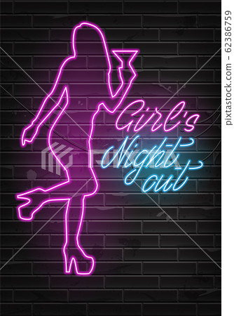 Advertising poster neon design Girls Night out. - Stock Illustration ...