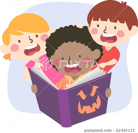Kids Read Scary Book Illustration - Stock Illustration [62395113] - PIXTA