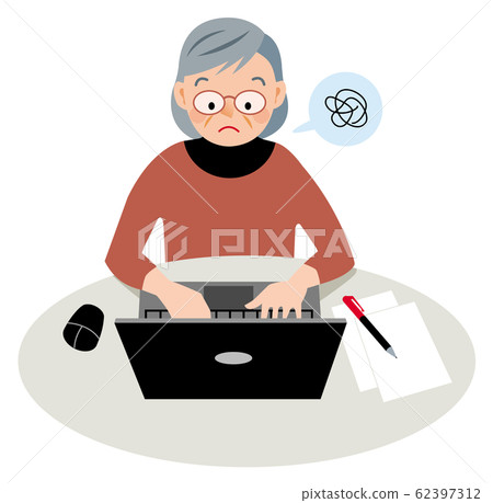 Senior struggling with personal computers - Stock Illustration ...