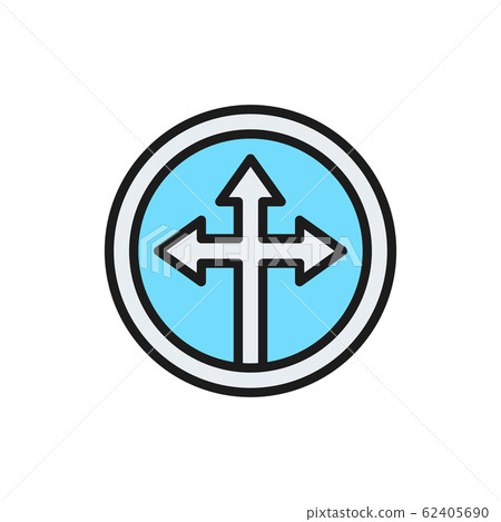 Arrow cross, three-way flat color line icon. - Stock Illustration ...