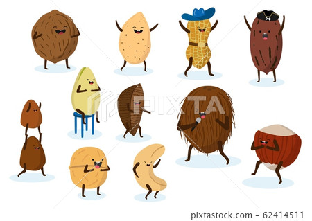 Nuts cartoon characters, set of isolated funny... - Stock Illustration ...