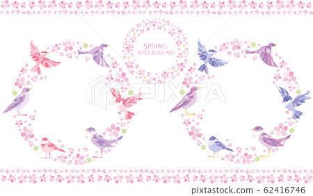 Spring cherry blossoms birds frame set - Stock Illustration [62416746 ...