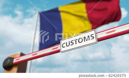 Closed boom gate with CUSTOMS sign on the... - Stock Illustration ...