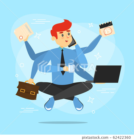 Young man doing many things at once - Stock Illustration [62422360] - PIXTA