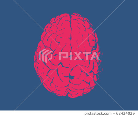 Red human brain illustration isolated on blue BG - Stock Illustration ...