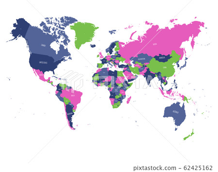 World map in four colors on white background.... - Stock Illustration ...