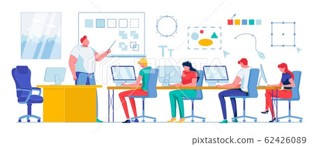 Students Study Classroom Graphic Program, Slide. - Stock Illustration ...