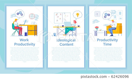 Work Productivity and Content Three Banners Set - Stock Illustration ...