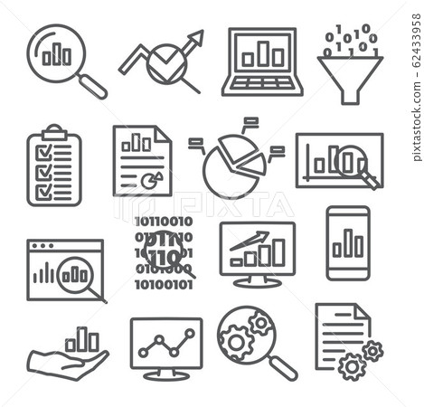 Data analysis line icons set on white background - Stock Illustration ...