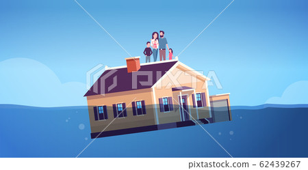 house with family sinking in water real estate... - Stock Illustration ...