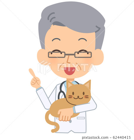 Elderly vet cat pointing smile - Stock Illustration [62440415] - PIXTA