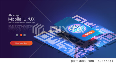 A mobile phone with a scanner reads the qr... - Stock Illustration ...