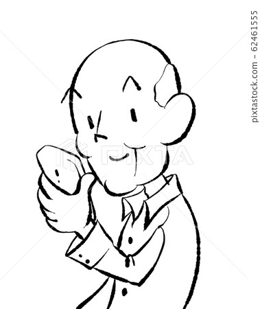 Grandpa and line drawing using a smartphone - Stock Illustration ...