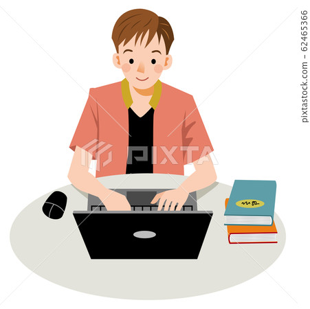 A young man heading to a computer - Stock Illustration [62465366] - PIXTA
