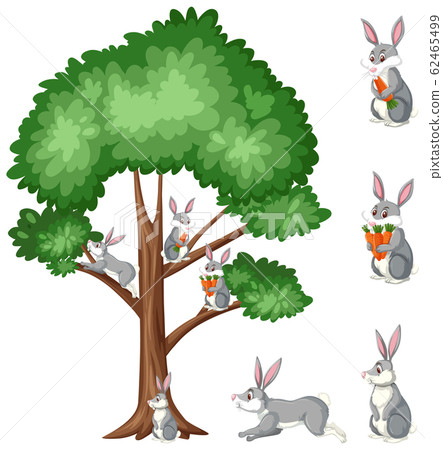 Big tree and many rabbits on white background - Stock Illustration ...