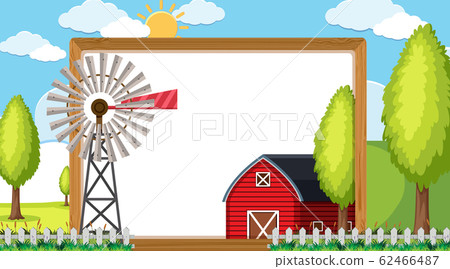 Border template with red barn and windmill - Stock Illustration ...