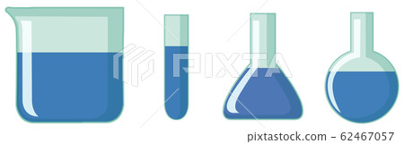 Set of science containers with blue chemical - Stock Illustration ...