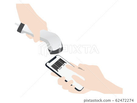 Hand holding smartphone over barcode reader - Stock Illustration ...
