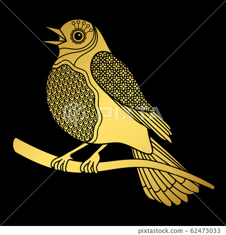 Singing doodle gold bird - Stock Illustration [62473033] - PIXTA