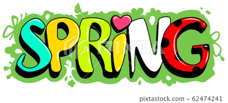 Spring lettering text on green grass. Template... - Stock Illustration ...