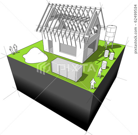3d illustration of simple detached house with... - Stock Illustration ...