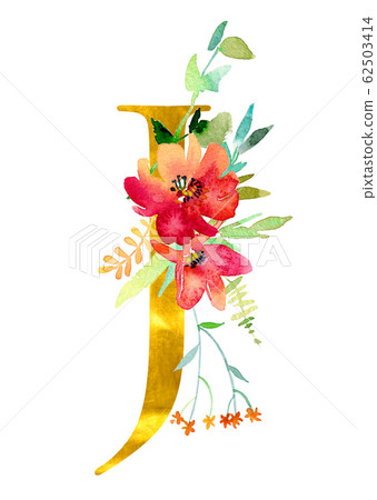 Golden classical form letter J decorated with... - Stock Illustration ...