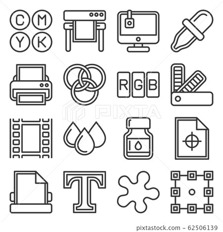 Printing Icons Set on White Background. Line... - Stock Illustration ...