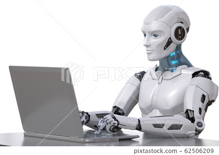 The robot works with a laptop - Stock Illustration [62506209] - PIXTA
