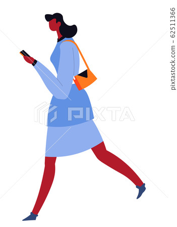 Female character looking at smartphone screen... - Stock Illustration ...