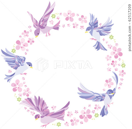 Spring cherry blossoms birds frame - Stock Illustration [62517209] - PIXTA