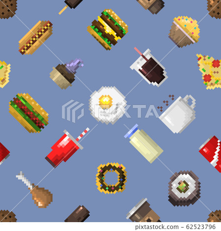 Seamless pixel breakfast pattern vector. - Stock Illustration [62523796 ...