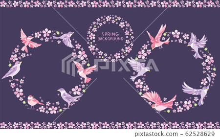 Spring cherry blossoms birds frame set (red) - Stock Illustration ...