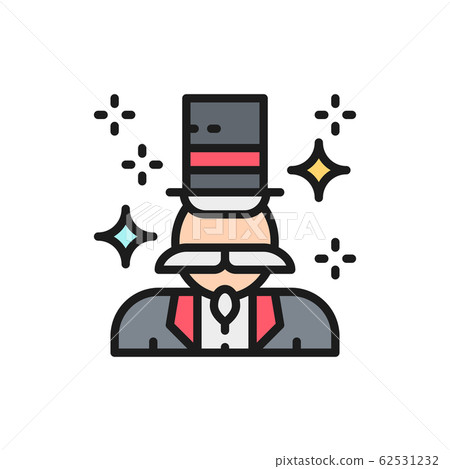 Vector magician, illusionist flat color line icon. - Stock Illustration ...