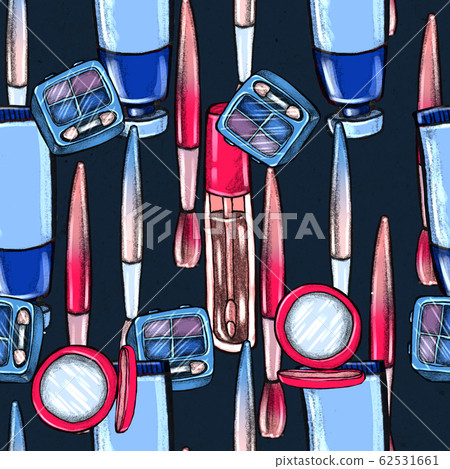 Make up seamless pattern. Hand drawn beauty... - Stock Illustration ...