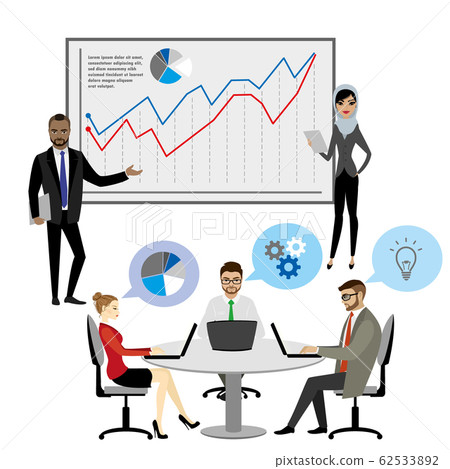 Business People Group Presentation Flip Chart... - Stock Illustration ...