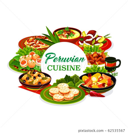 Peruvian food icon, meat, fish and veggie dishes - Stock Illustration ...